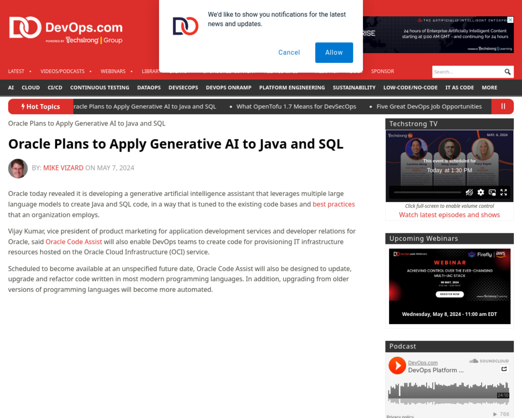 Oracle は Java と SQL に生成 AI を適用する予定 – DevOps.com - プロンプトハブ