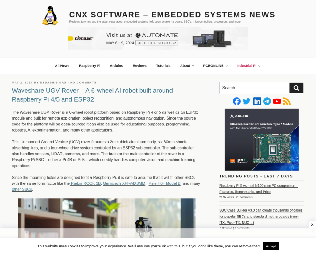 Waveshare UGV Rover – Raspberry Pi 4/5 と ESP32 をベースに構築された 6 輪 AI ロボット – CNX Software - プロンプトハブ