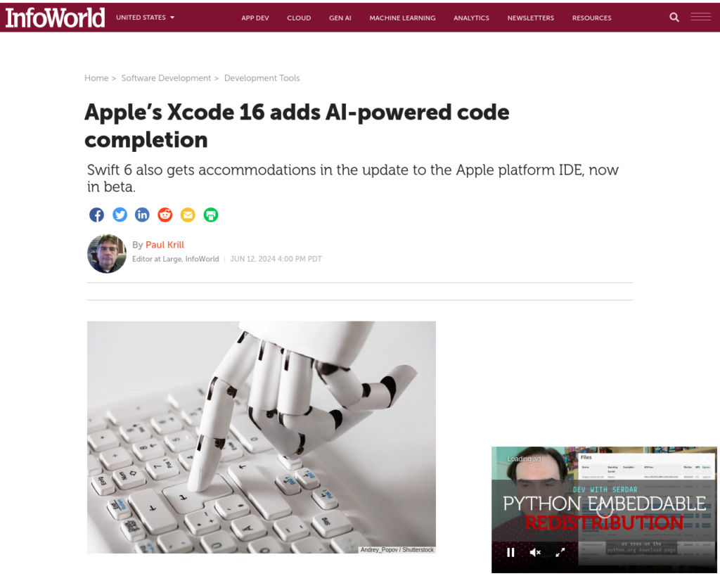 Apple の Xcode 16 に AI を活用したコード補完機能が追加される | InfoWorld - プロンプトハブ