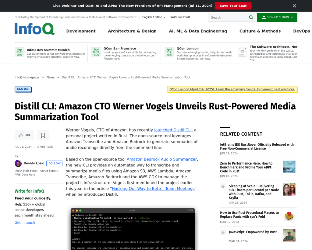 Distill CLI: Amazon CTO Werner Vogels が Rust ベースのメディア要約ツールを発表 – InfoQ - プロンプトハブ