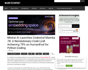 Mistral AI が Codestral Mamba 7B をリリース: Python コーディングの HumanEval で 75% を達成した革新的なコード LLM ...