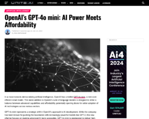 OpenAI の GPT-4o mini: AI パワーと手頃な価格の融合 – Unite.AI - プロンプトハブ