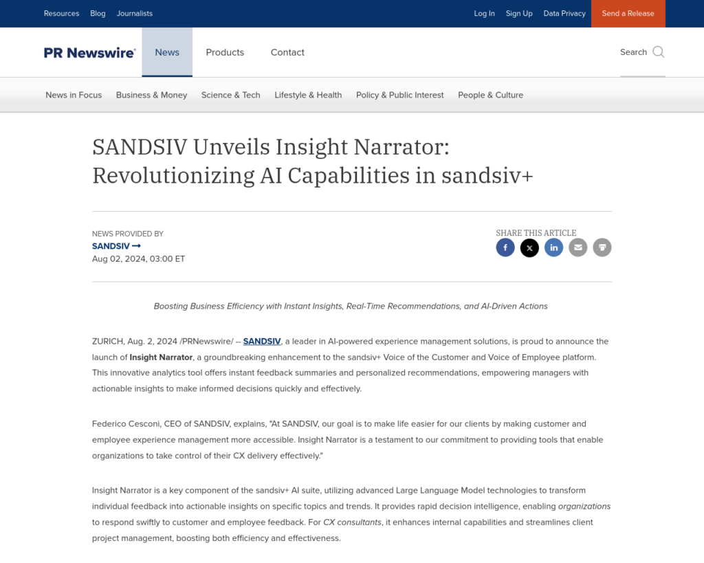 SANDSIV が Insight Narrator を発表: sandsiv+ の AI 機能を革新 - プロンプトハブ