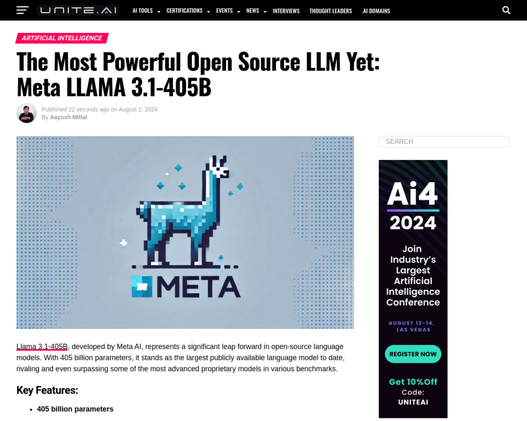 これまでで最も強力なオープンソース LLM: Meta LLAMA 3.1-405B – Unite.AI - プロンプトハブ