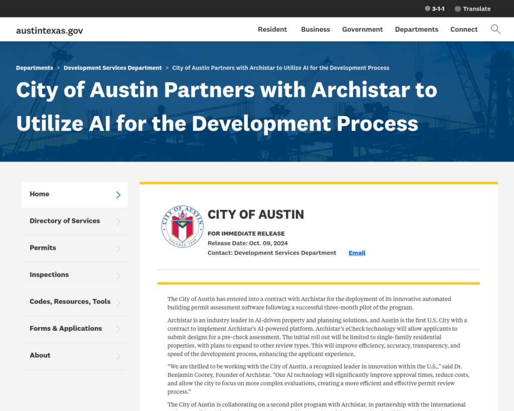 オースティン市が Archistar と提携し、開発プロセスに AI を活用 | AustinTexas.gov - プロンプトハブ
