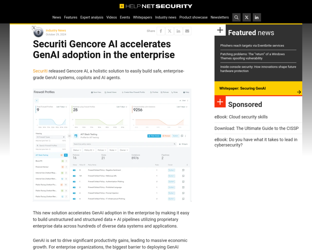 Securiti Gencore AI が企業における GenAI の導入を加速 – Help Net Security - プロンプトハブ